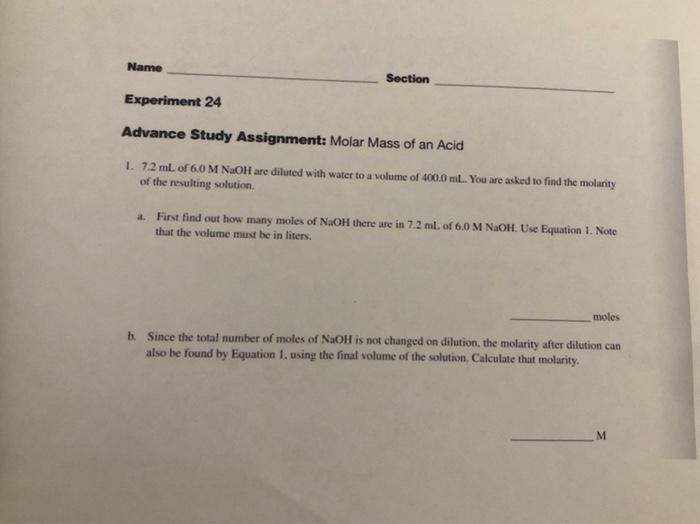 Solved Name Section Experiment 24 Advance Study Assignment: | Chegg.com
