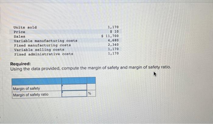 Solved Required: Using the data provided, compute the margin | Chegg.com Solved Required: Using the data provided, compute the margin | Chegg.com