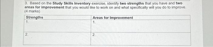 3. Based on the Study Skills Inventory exercise, | Chegg.com