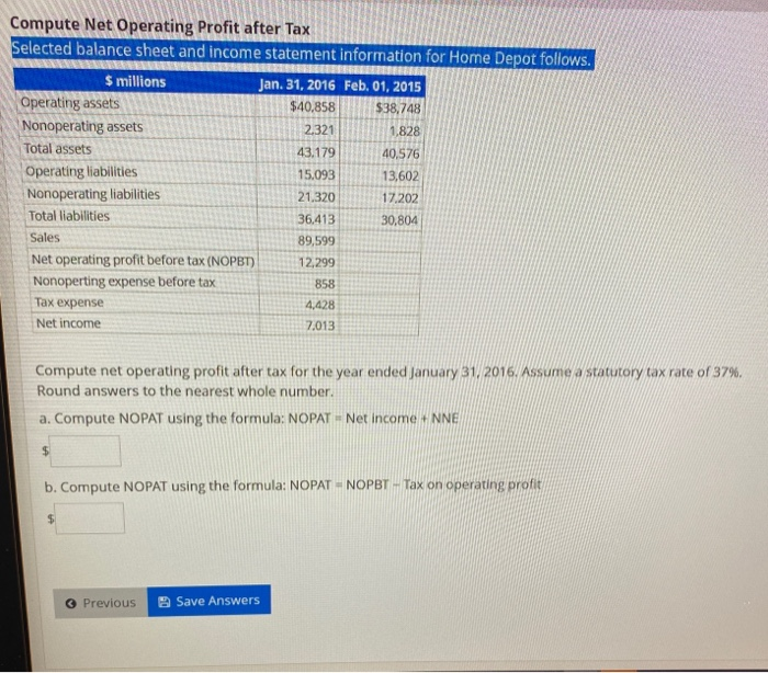 Solved Compute Net Operating Profit after Tax Selected | Chegg.com