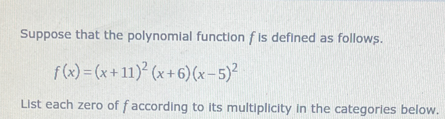 Solved Suppose that the polynomial function f ﻿is defined as | Chegg.com