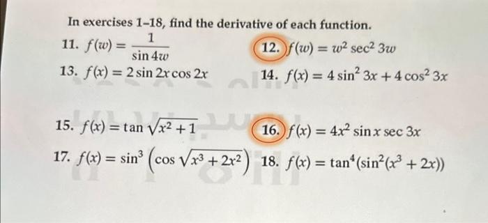 Solved In exercises 5-16, differentiate each function. "Only | Chegg.com