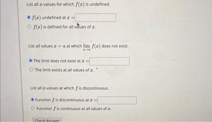 Solved List all x-values for which f(x) is undefined. f(x) | Chegg.com