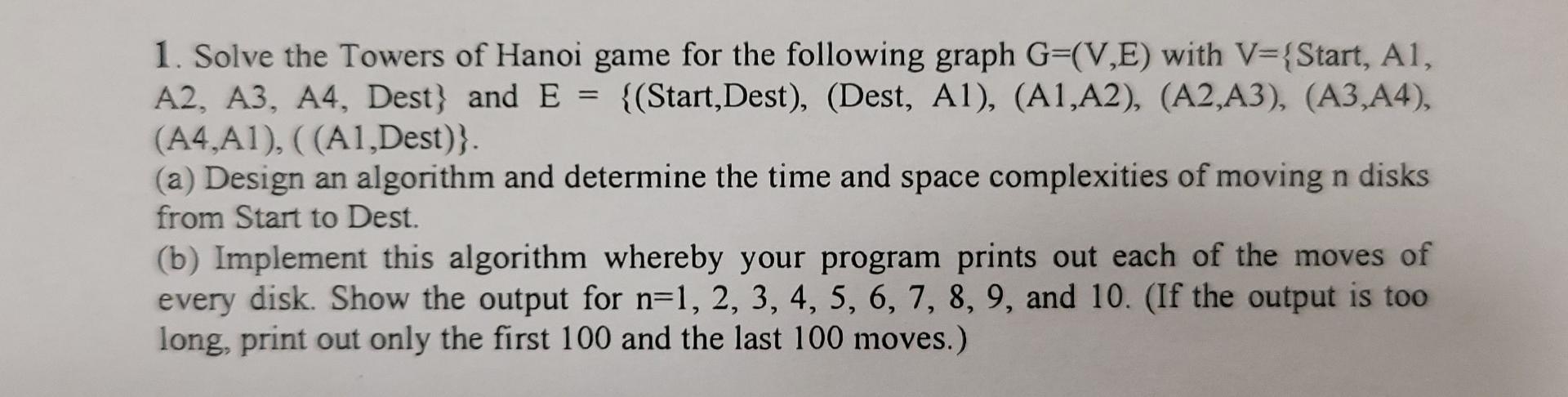 Solved 1. Solve the Towers of Hanoi game for the following | Chegg.com