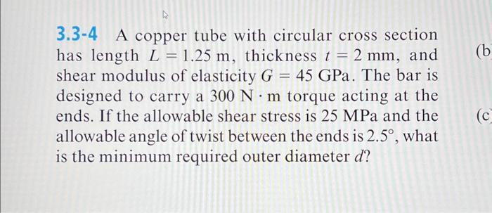 Solved 3.3-4 A copper tube with circular cross section has | Chegg.com