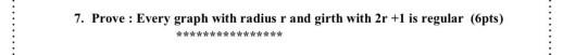 Solved 7. Prove: Every graph with radius r and girth with 2r | Chegg.com