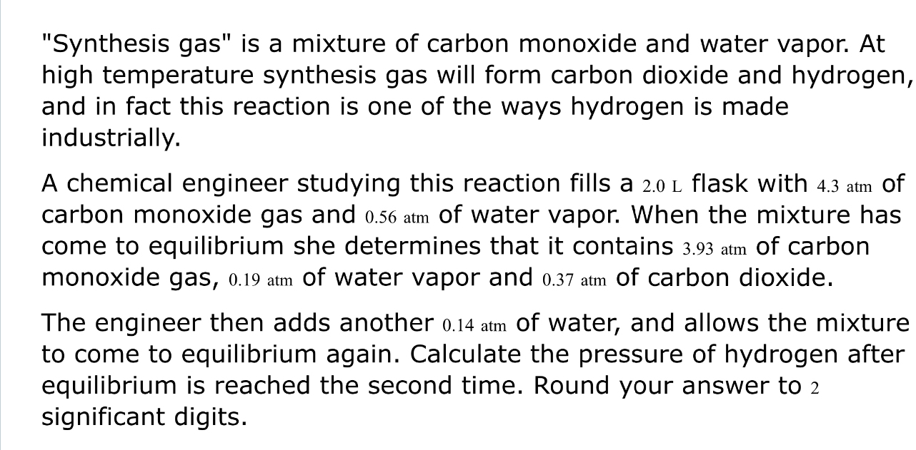 Solved "Synthesis gas" is a mixture of carbon monoxide and | Chegg.com