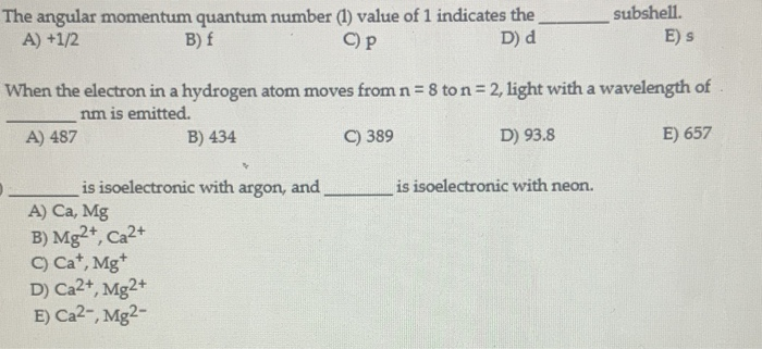Solved subshell The angular momentum quantum number (1) | Chegg.com