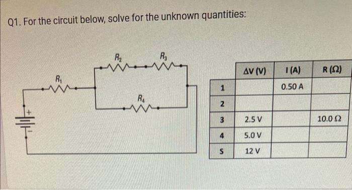 Solved Q1. For the circuit below, solve for the unknown | Chegg.com