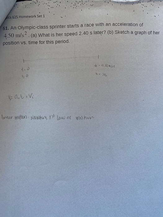 Solved sics 125 Homework Set 1 51. An Olympic-class sprinter | Chegg.com