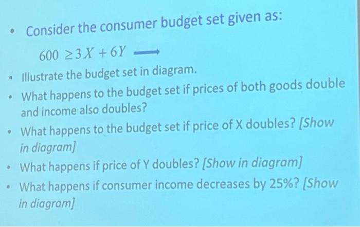 Solved - Consider the consumer budget set given as: | Chegg.com
