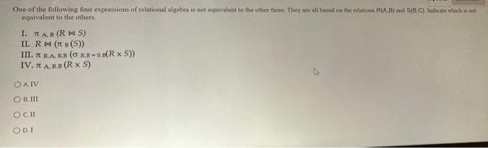 Solved One of the following four expressions of relational | Chegg.com