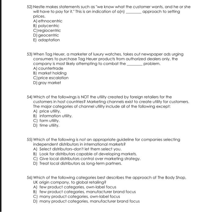 Solved 52) Nestle makes statements such as "we know what the | Chegg.com