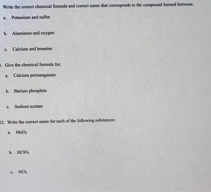 Solved Write the correct chemical formula and correct name | Chegg.com
