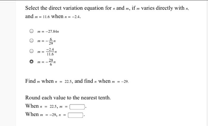 Solved Select The Direct Variation Equation For N And M If