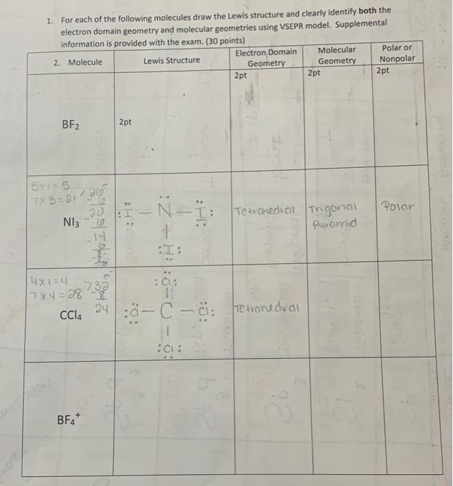 Solved 1 For Each Of The Following Molecules Draw The Lewis