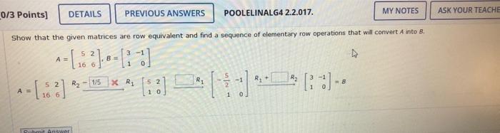 Solved 0/3 Points) DETAILS PREVIOUS ANSWERS POOLELINALG4 | Chegg.com