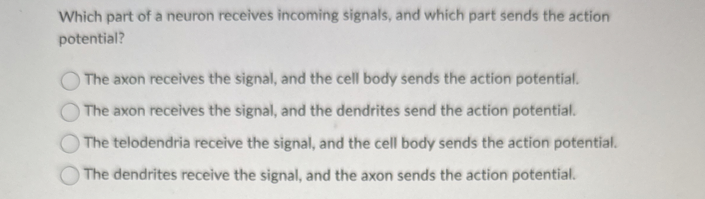 Solved Which part of a neuron receives incoming signals, and | Chegg.com