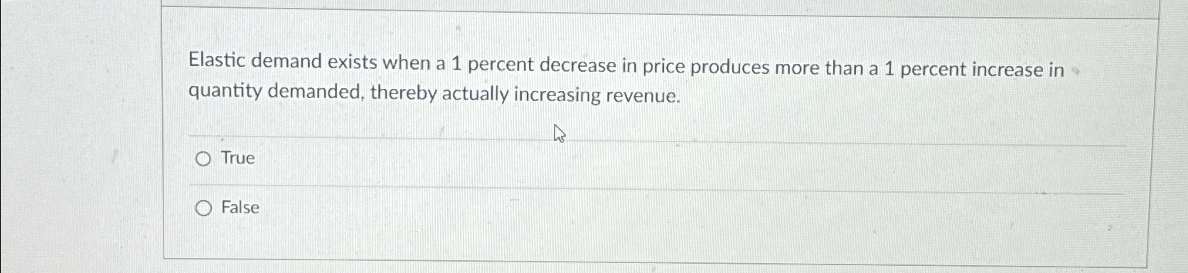 Solved Elastic demand exists when a 1 ﻿percent decrease in | Chegg.com