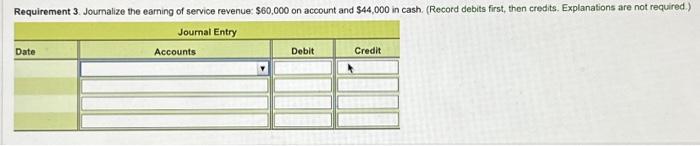 Solved Requirement 3. Journalize the earning of service | Chegg.com