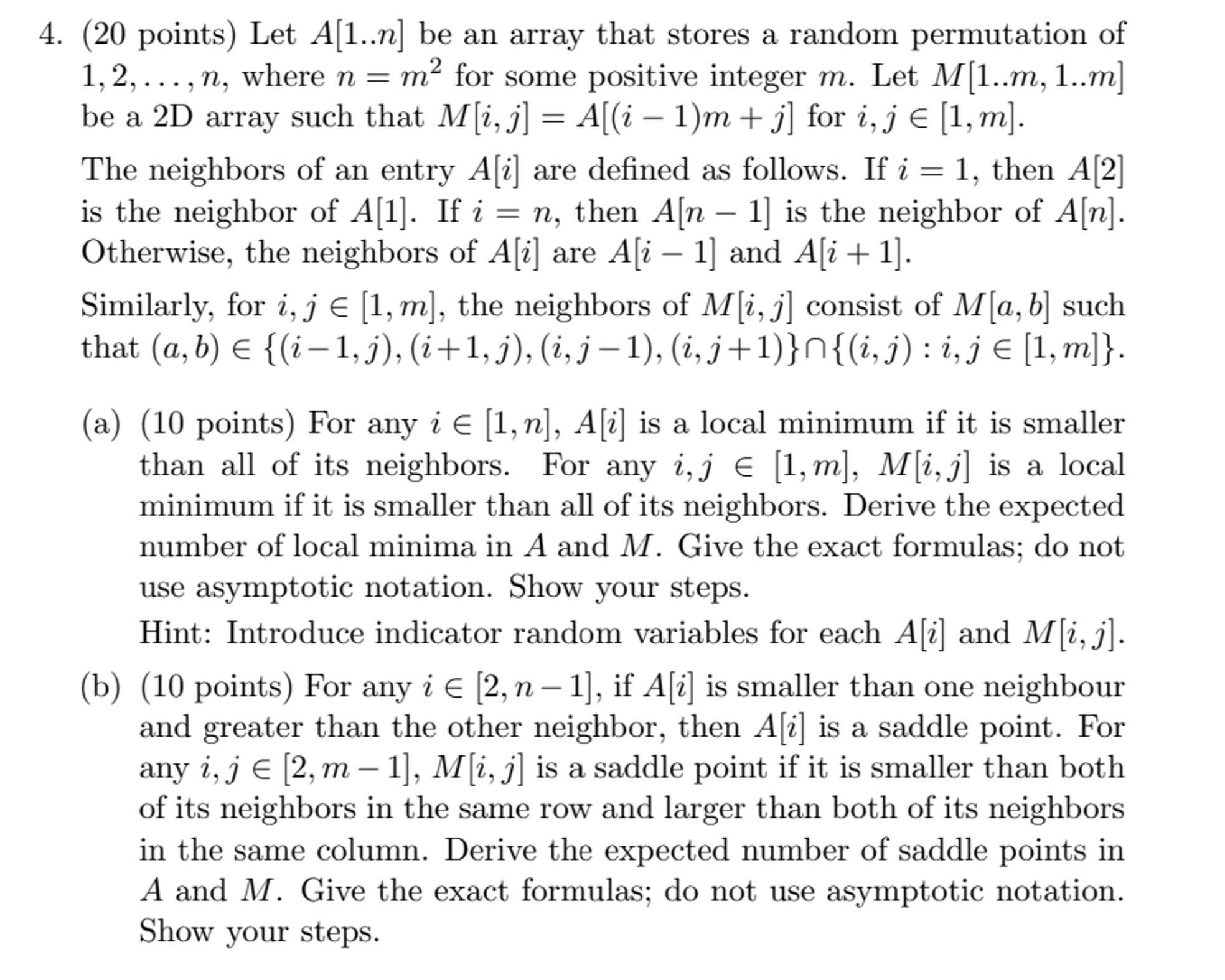Solved (20 ﻿points) ﻿Let A[1..n] ﻿be an array that stores a | Chegg.com