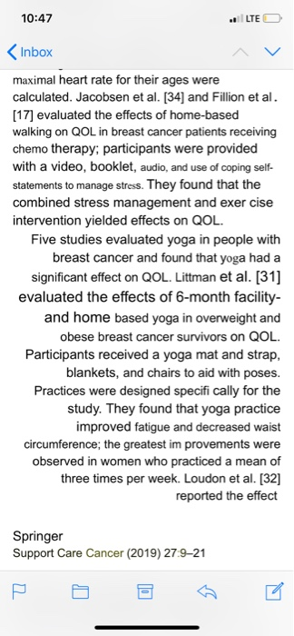 Solved 10:47 LTE Inbox Aerobic exercise Twenty-five studies | Chegg.com