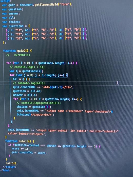 Solved I’m building a checkbox quiz in JavaScript, I’ve been | Chegg.com