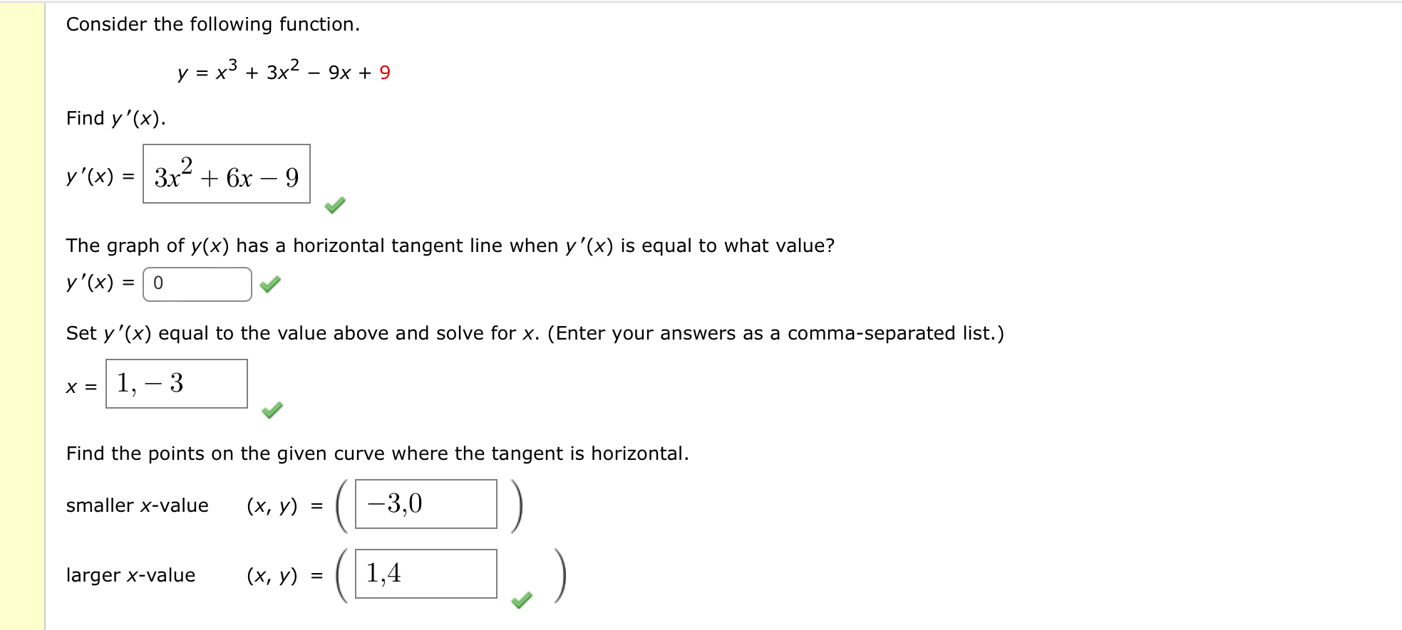 Solved Consider the following function. y=x^(3)+3x^(2)-9x+9 | Chegg.com