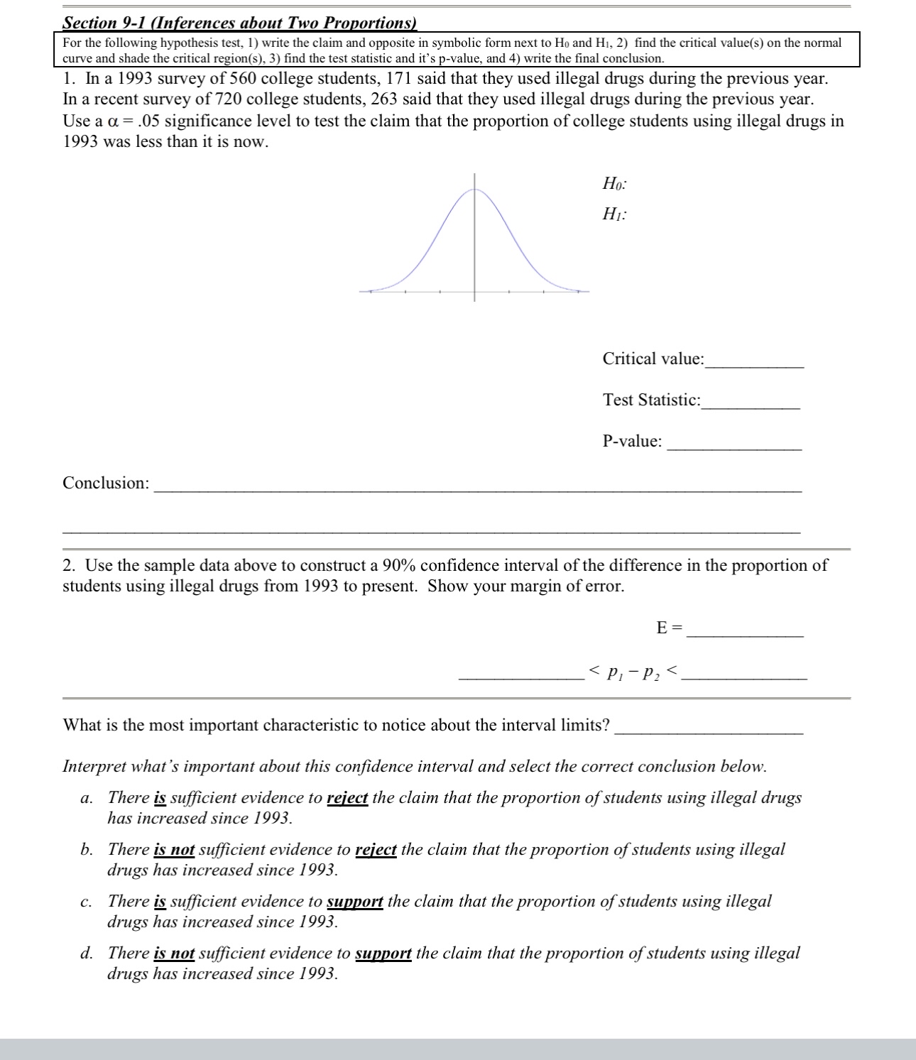 Solved Section 9-1 (Inferences about Two Proportions)For the | Chegg.com
