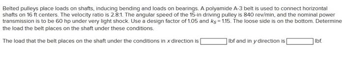 Solved Belted Pulleys Place Loads On Shafts Inducing