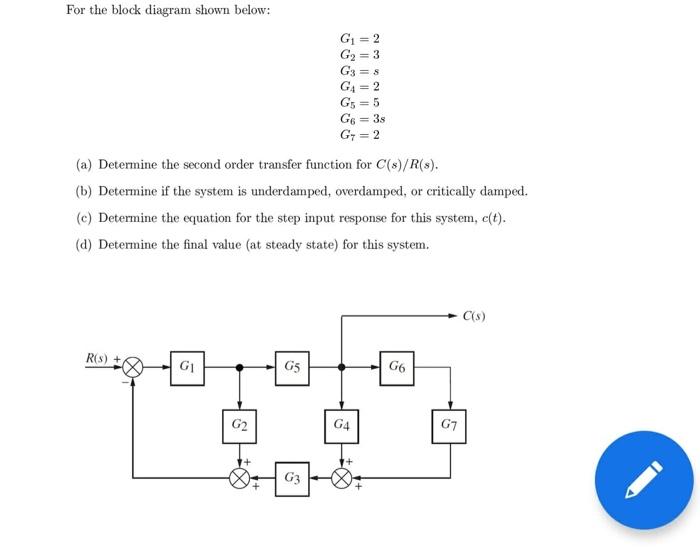 Solved For the block diagram shown below: G1 = 2 G2 = 3 G3 = | Chegg.com