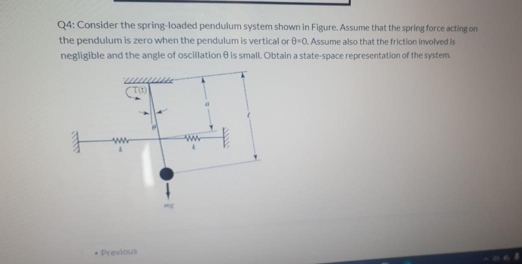 Solved Q4: Consider the spring-loaded pendulum system shown | Chegg.com