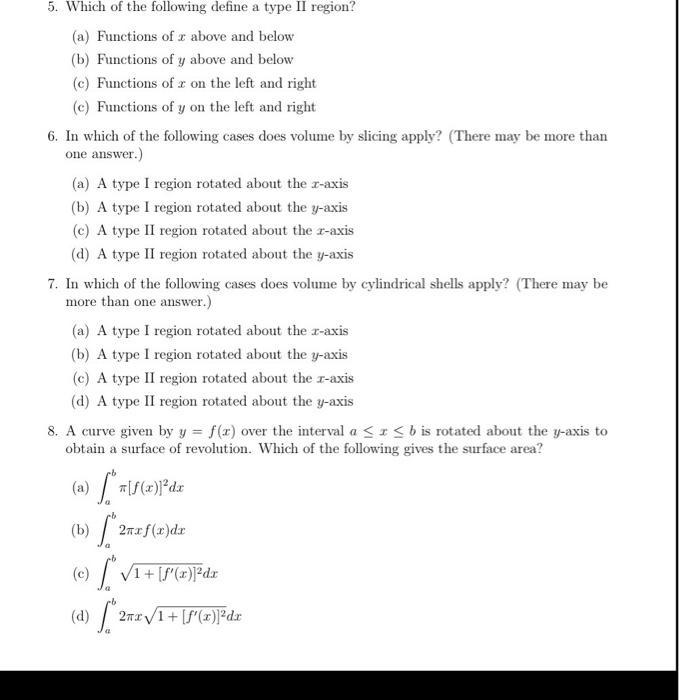 Solved 5. Which of the following define a type II region? | Chegg.com