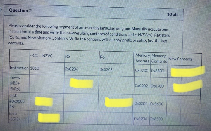 Solved intro to microprocessors question:only fill in the | Chegg.com
