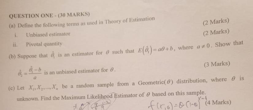Solved QUESTION ONE - (30 MARKS) (a) Define the following | Chegg.com