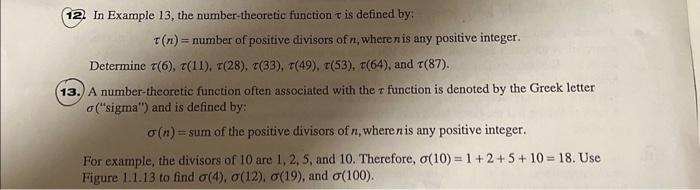 Solved 12 In Example 13 The Number Theoretic Function τ Is
