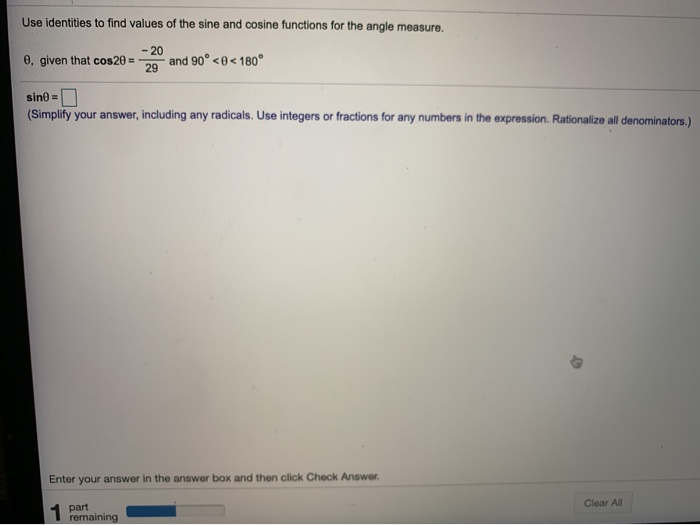 Solved Use identities to find values of the sine and cosine | Chegg.com