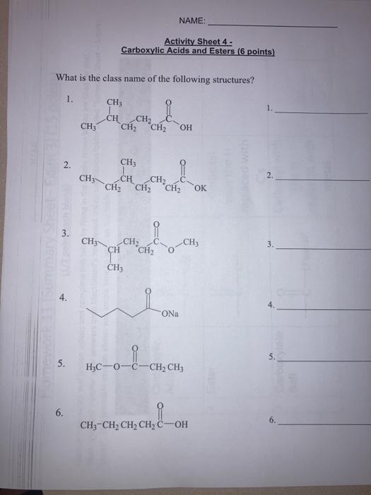 Solved NAME: Activity Sheet 4. Carboxylic Acids and Esters | Chegg.com