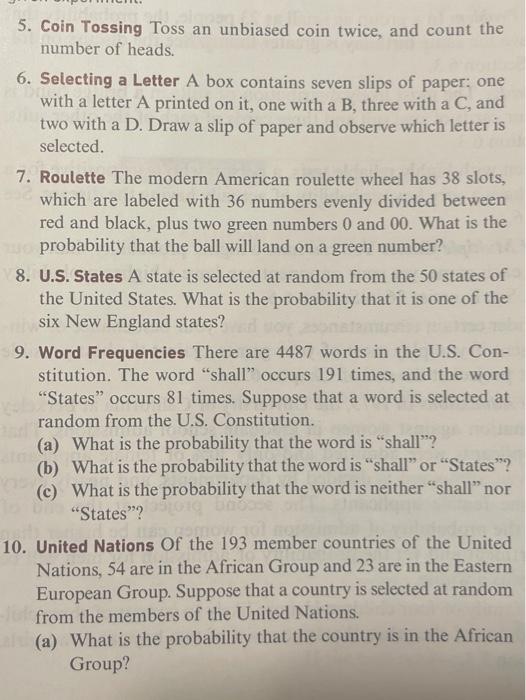 Solved 5. Coin Tossing Toss an unbiased coin twice, and | Chegg.com