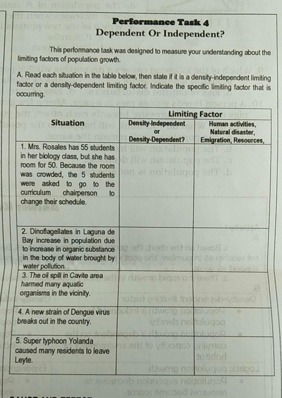 Solved Performance Task 4 Dependent Or Independent? This | Chegg.com