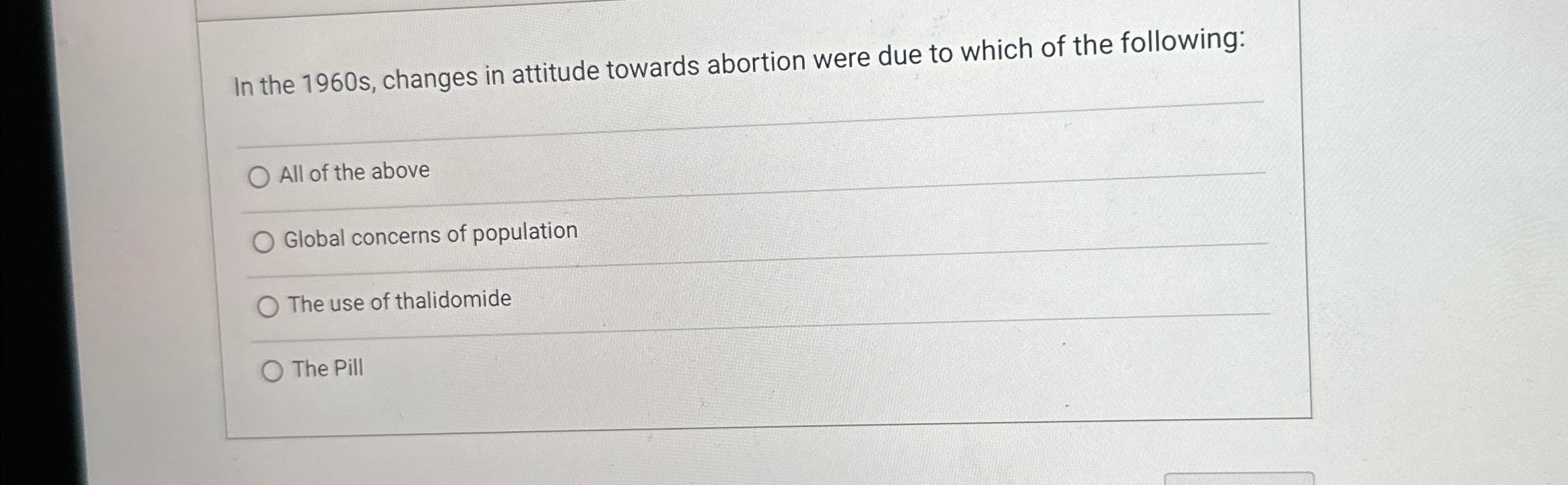 Solved In the 1960s, ﻿changes in attitude towards abortion | Chegg.com