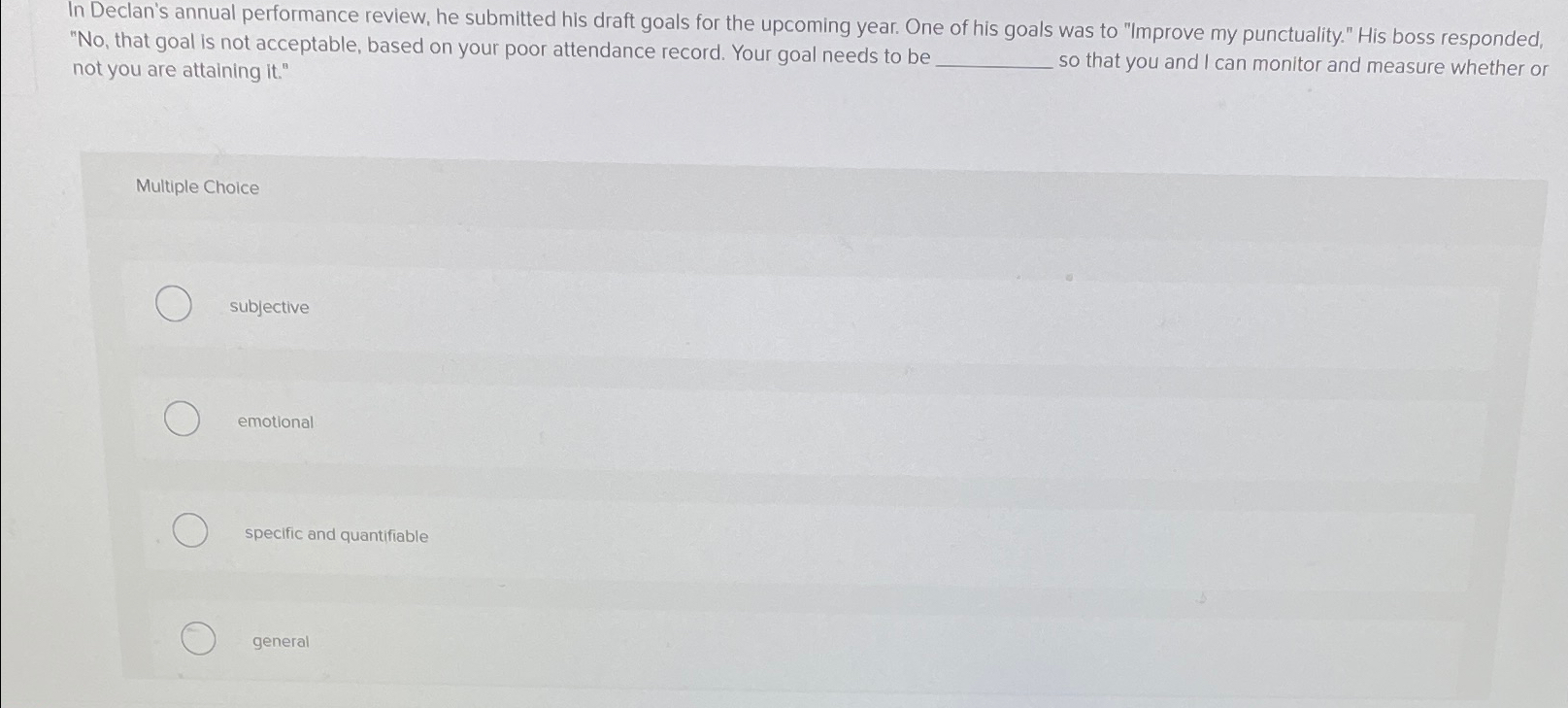 Solved In Declan's annual performance review, he submitted | Chegg.com