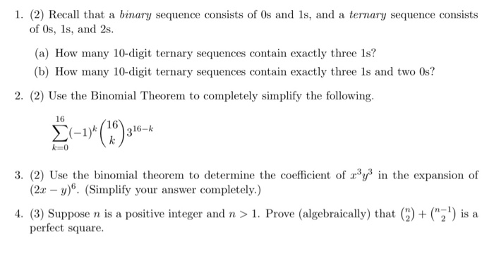 Solved 1. (2) Recall that a binary sequence consists of Os | Chegg.com