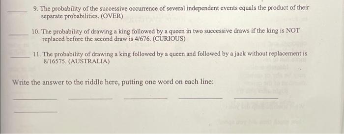 Solved Worksheet 31: PROBABILITY RIDDLE: What do you get if | Chegg.com