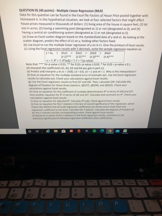 QUESTION 05 (40 points) - Multiple Linear Regression | Chegg.com QUESTION 05 (40 points) - Multiple Linear Regression | Chegg.com