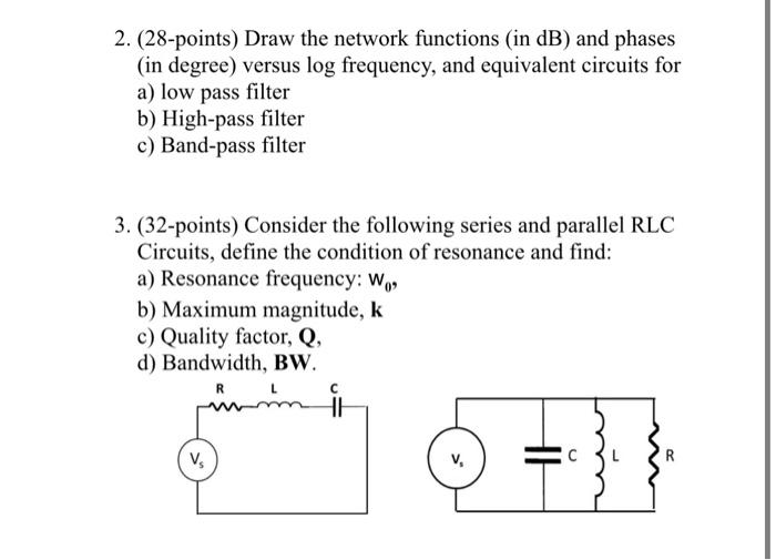 Solved 2. (28-points) Draw the network functions (in dB ) | Chegg.com