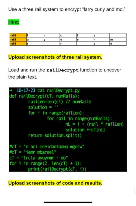 Solved Use a three rail system to encrypt "larry curly and | Chegg.com