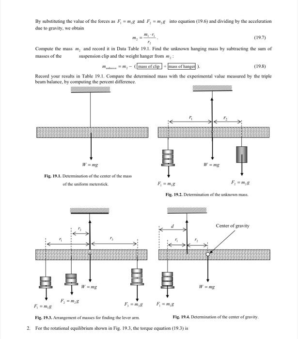 Data Table 19.1. Determination of unknown mass Data | Chegg.com