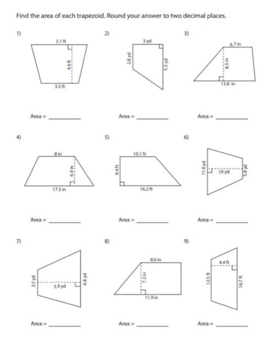 Solved Find the area of each trapezoid. Round your answer to | Chegg.com