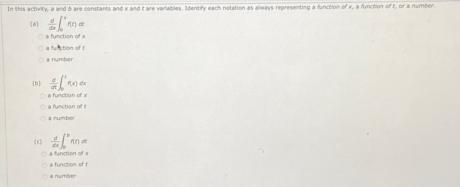 Solved In this activity, a and b ﻿are constants and x ﻿and t | Chegg.com